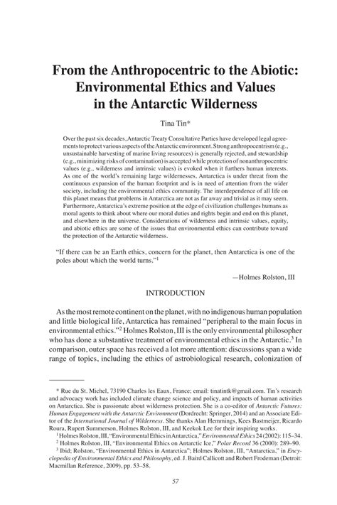 Pdf From Anthropocentric To The Abiotic Environmental Ethics And