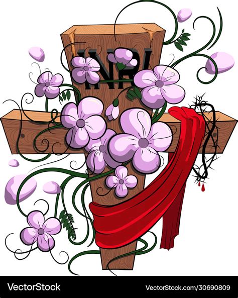Cross With Flowers Happy Easterpassover Royalty Free Vector