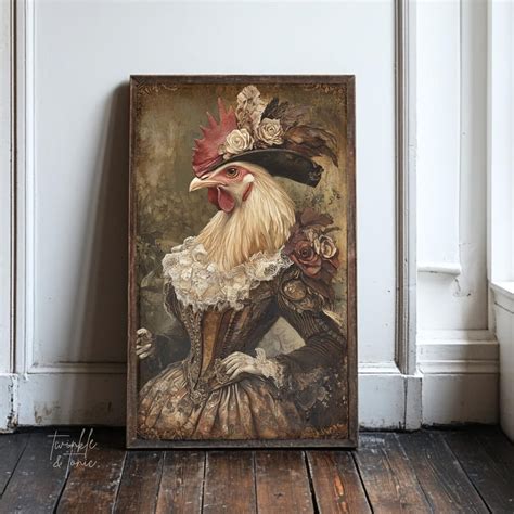 Vintage Chicken Art Print Rustic Antique Victorian Poster Muted Cottage