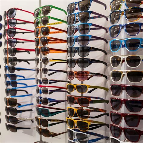Colorful Sunglasses Rack Displays Variety For Sale In Store Stock Illustration Illustration Of