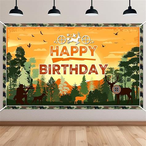 Avezano Hunting Birthday Banner Camo Themed Happy Birthday