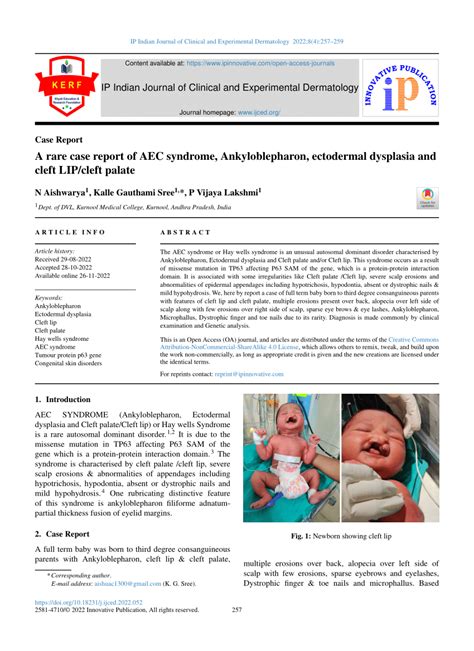 Pdf A Rare Case Report Of Aec Syndrome Ankyloblepharon Ectodermal Dysplasia And Cleft Lip