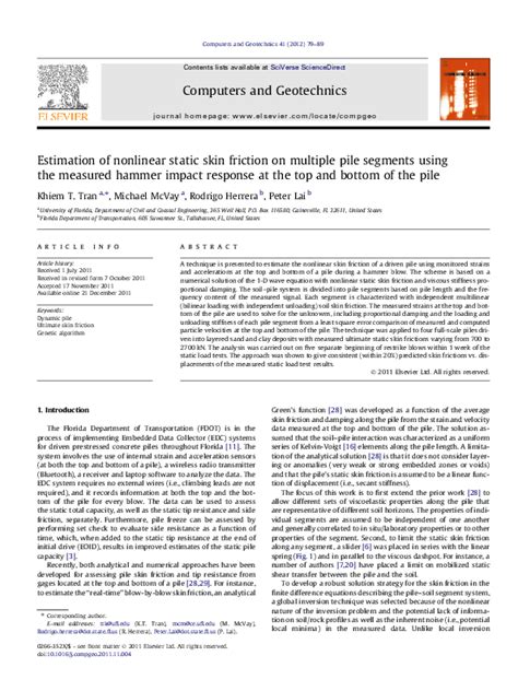 Pdf Estimation Of Nonlinear Static Skin Friction On Multiple Pile Segments Using The Measured