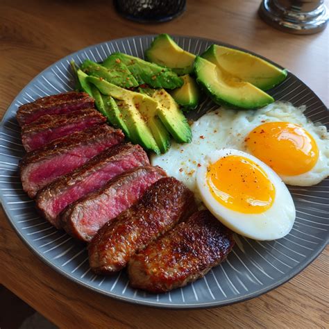 Healthy Plate With Avocado Eggs And Steak
