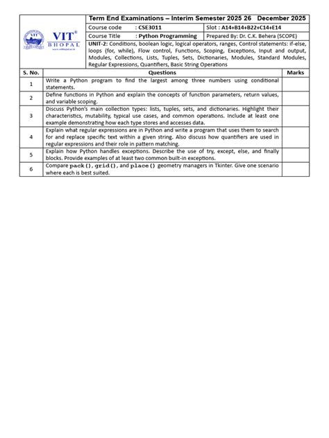 Python Programming Exam Questions 2025 Pdf