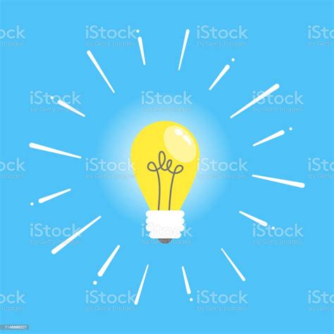 밝은 파란색 배경에 고립 된 빛 광선 평면 스타일 디자인 벡터 일러스트 레이 션 전구 아이콘 기호 아이디어 기호 개념입니다 0명에 대한 스톡 벡터 아트 및 기타 이미지