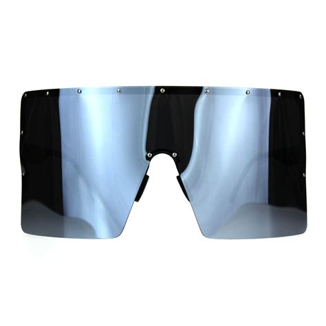 Extra Large Face Mask Color Mirror Futuristic Sunglasses Black Silver