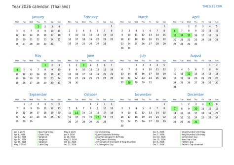Calendar For 2026 With Holidays In Thailand Print And Download Calendar