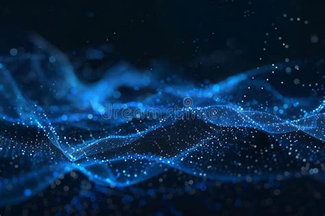 Visual Abstract Blue Particles Wave On A Dark Background Glowing Dots In Motion Digital