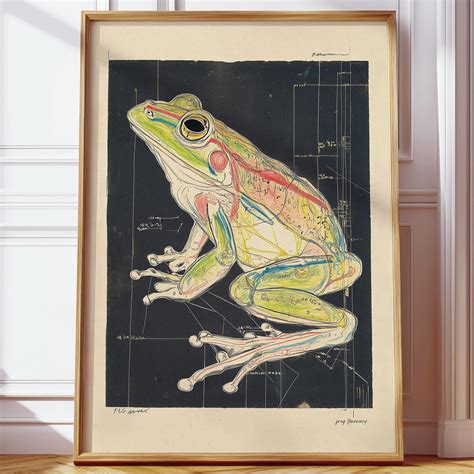 Hand Drawn Frog Anatomy Poster Retro Scientific Illustration Biology Wall Art