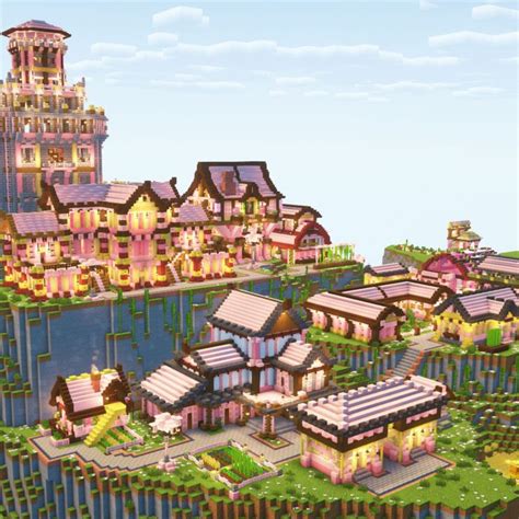 Minecraft Cherry Blossom Village Tutorial Minecraft Cherry Blossom