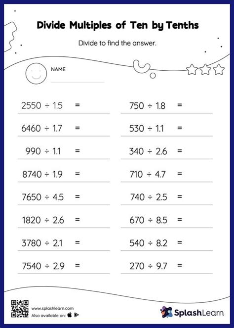 Divide Multiples Of Ten By Tenths Horizontal Division Math