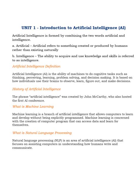 Unit 1 2 Notes Pdf Artificial Intelligence Intelligence Ai