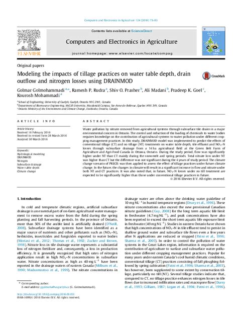 Pdf Modeling The Impacts Of Tillage Practices On Water Table Depth Drain Outflow And Nitrogen