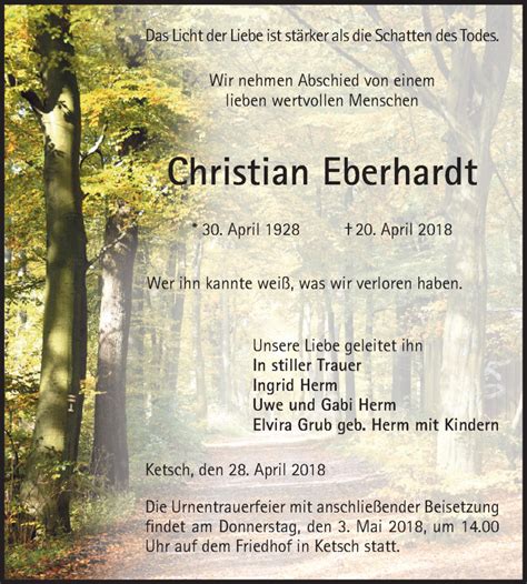 Traueranzeigen Von Christian Eberhardt Trauerportal Ihrer Tageszeitung