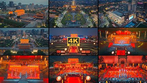 西安永宁门夜景航拍视频素材下载