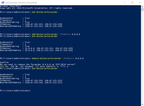 configure dns forwarders with powershell windows server core 2016