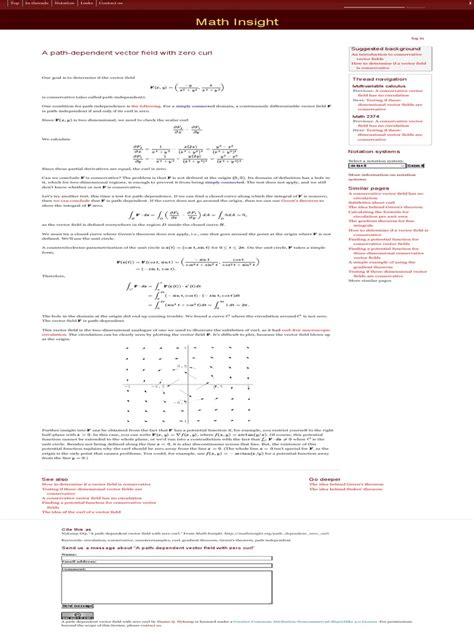 A Path Dependent Vector Field With Zero Curl Math Insight Pdf