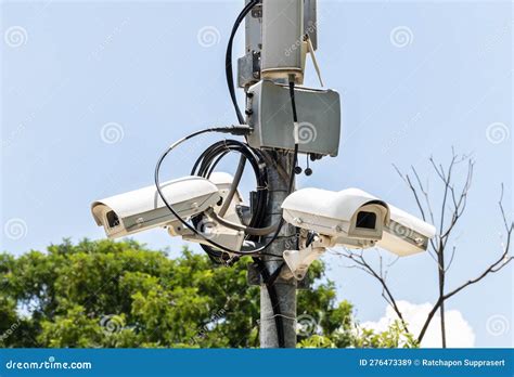 Outdoor Cctv On Pole In Park Stock Image Image Of Copy Cctv 276473389