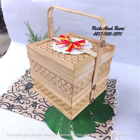 Jual R25s Box Hampers Rantang Asap Pita Kertas Susun 2 20x20cm 25x25cm Part 1 Box