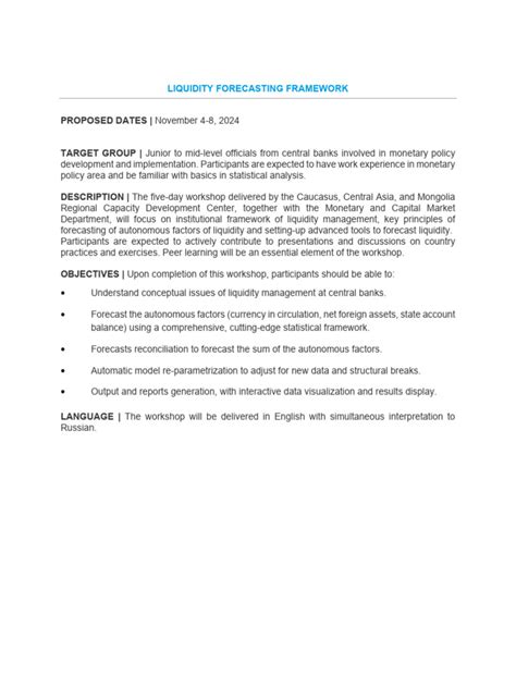 Liquidity Forecasting Frameworkrevie De Littérature Pdf