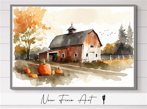 Farmhouse Pumpkin Patch Barn Wall Art Rustic Print Fall Country