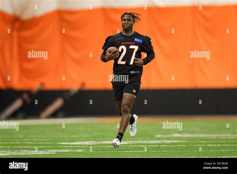 Cincinnati Bengals Jordan Battle Carries The Ball As He Takes Part In