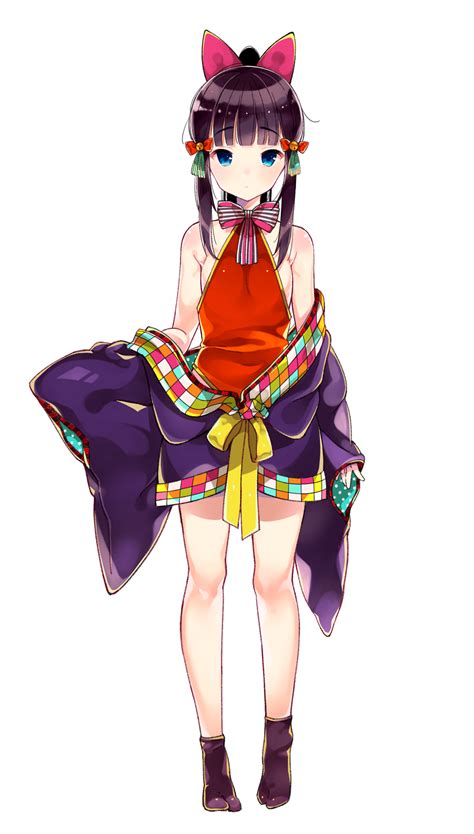 Safebooru 1girl Bare Legs Bell Black Hair Black Legwear Blue Eyes Bow
