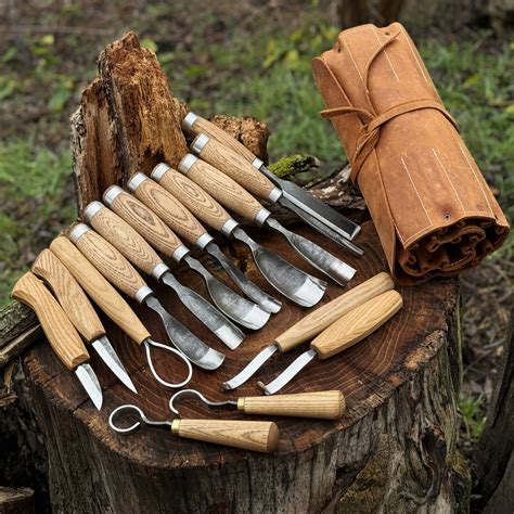 15 Piece Wood Carving Tool Set With Leather Roll Sharky Forged Steel