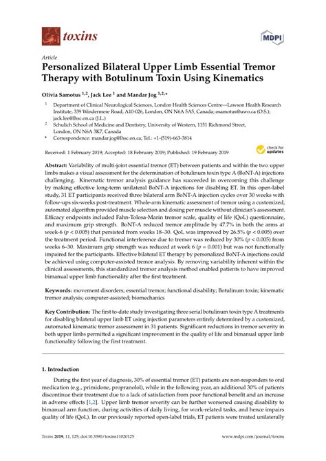 Pdf Personalized Bilateral Upper Limb Essential Tremor Therapy With