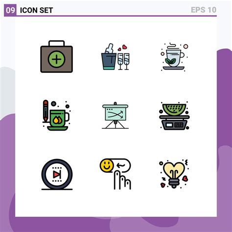 Einstellen Von 9 Vektor Gefüllte Linie Eben Farben Auf Gitter Zum