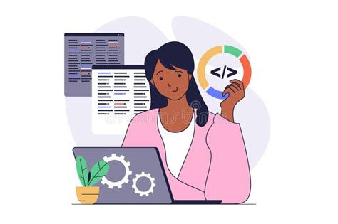Development Concept With Cartoon People In Flat Design For Web Woman