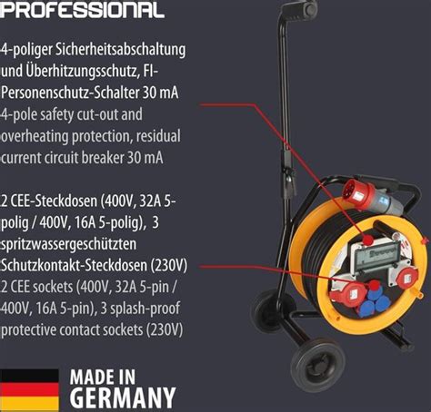 Professionele Cee Kabelhaspel Met 30m Kabel En Fi Beveiliging Voor Buitengebruik Bol