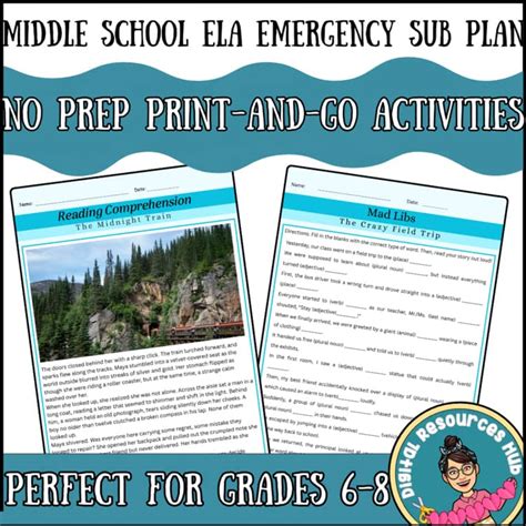 Middle School Ela Emergency Sub Plans Reading Comprehension