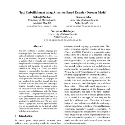 Text Embellishment Using Attention Based Encoder Decoder Model Acl Anthology