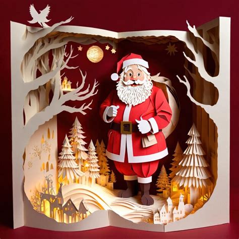 Santa Claus Father Christmas Paper Cutout Style Illustration Premium