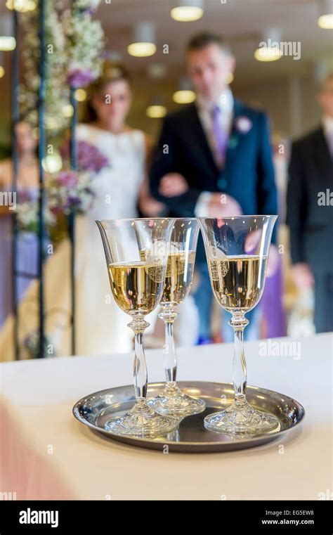 Wedding Toast The Engaged Couple Standing Backround Hi Res Stock