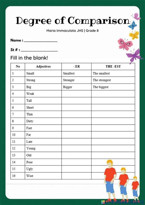 Degree Of Comparison Worksheet For Grade 8 Degrees Of Comparison