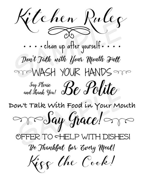 Printable Kitchen Rules
