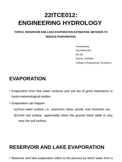 Engineering Hydrology Pdf Evaporation Water