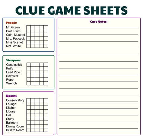 Clue Score Sheet Printable Educational Printable Activities