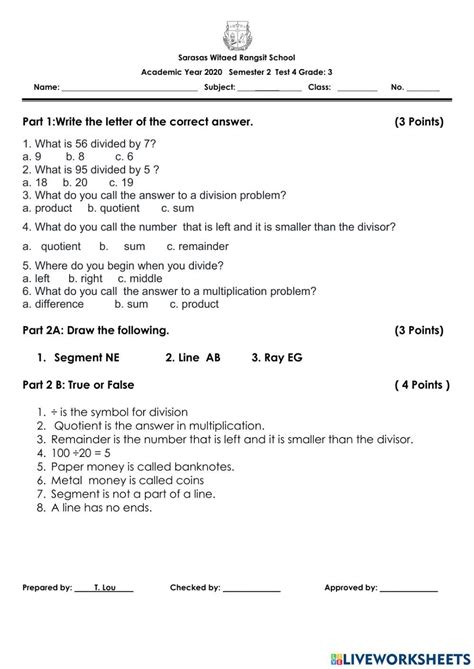 Midterm Test For Grade 4 Worksheet Worksheets Library