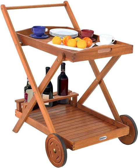 Deuba Serving Trolley With Wheels Fsc® Certified Acacia Wood Removable
