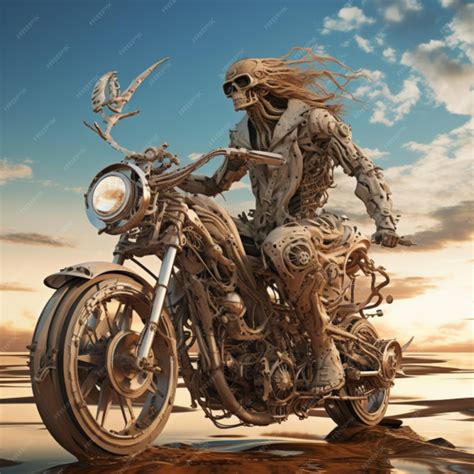 Premium Ai Image Surreal Badass Skeleton Riding A Motorcycle