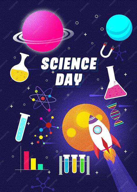 Premium Vector A Poster For Science Day With A Space Themed Background