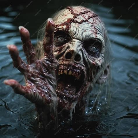 Premium Ai Image A Zombie In The Water With A Hand Reaching Out To