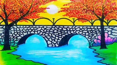 How To Draw Bridge Scenery Drawing Easy Bridge Scenery Drawing Step By