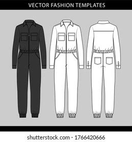 Jumpsuit Fashion Flat Sketch Templatefront Back Stock Vector Royalty