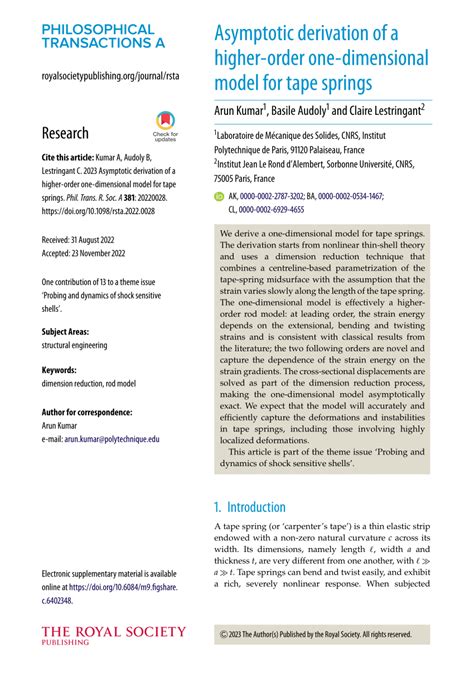 Asymptotic Derivation Of A Higher Order One Dimensional Model For Tape Springs Request Pdf