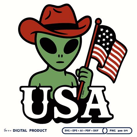 Patriotic Alien Svg Funny 4th Of July Alien Clipart Alien Ufo Svg